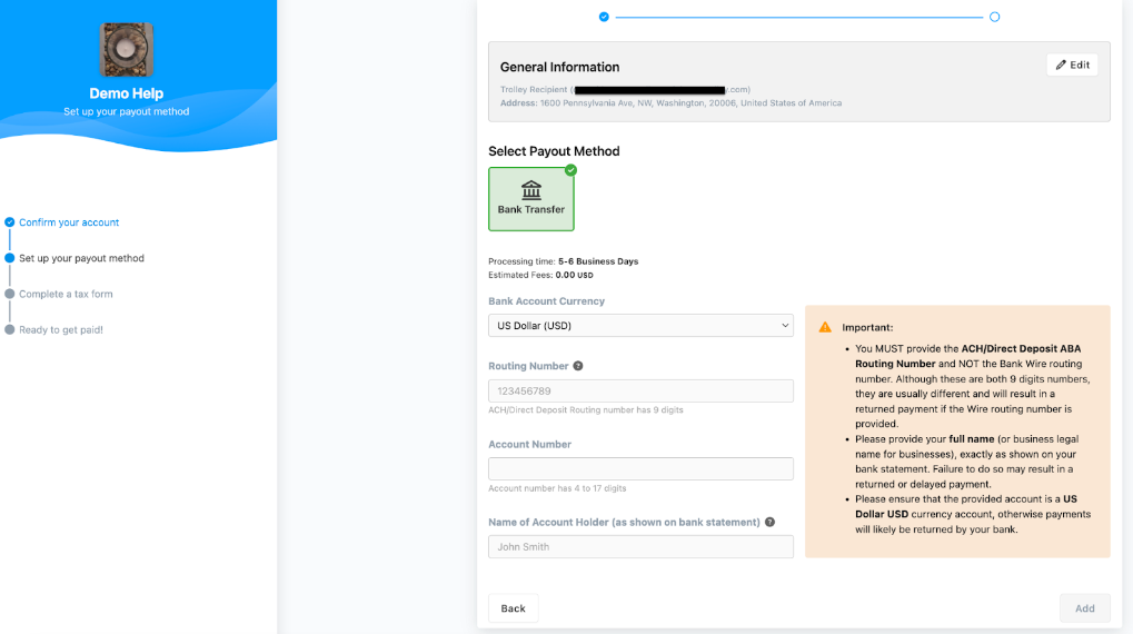 Recipient Profile Setup